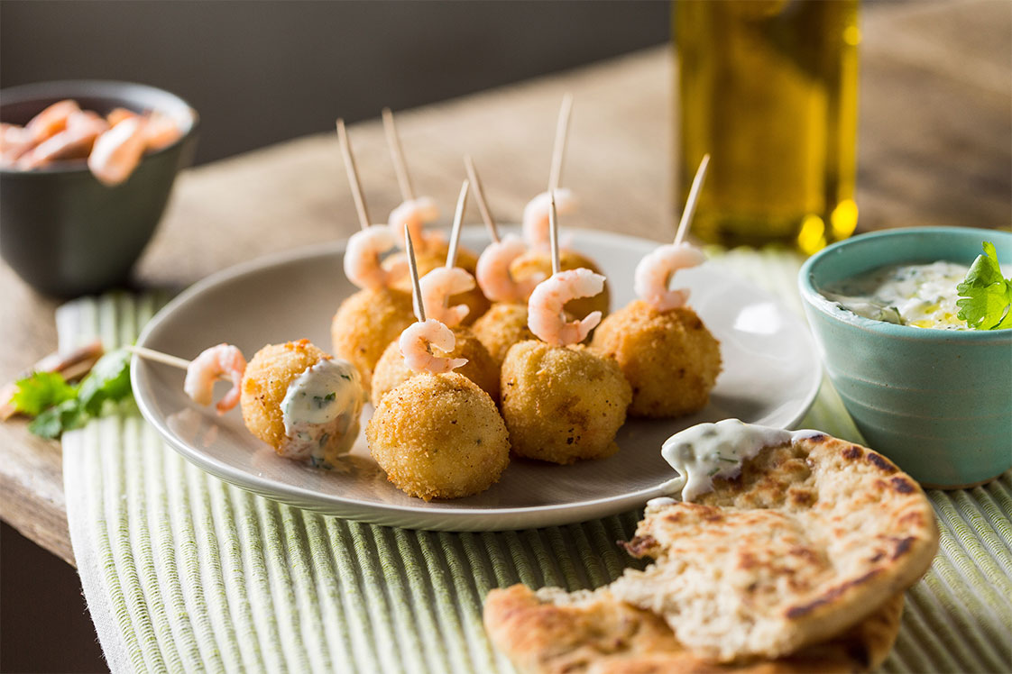 Croquette with Chickpeas, Coriander Naan with Yogurt Dip - World's ...