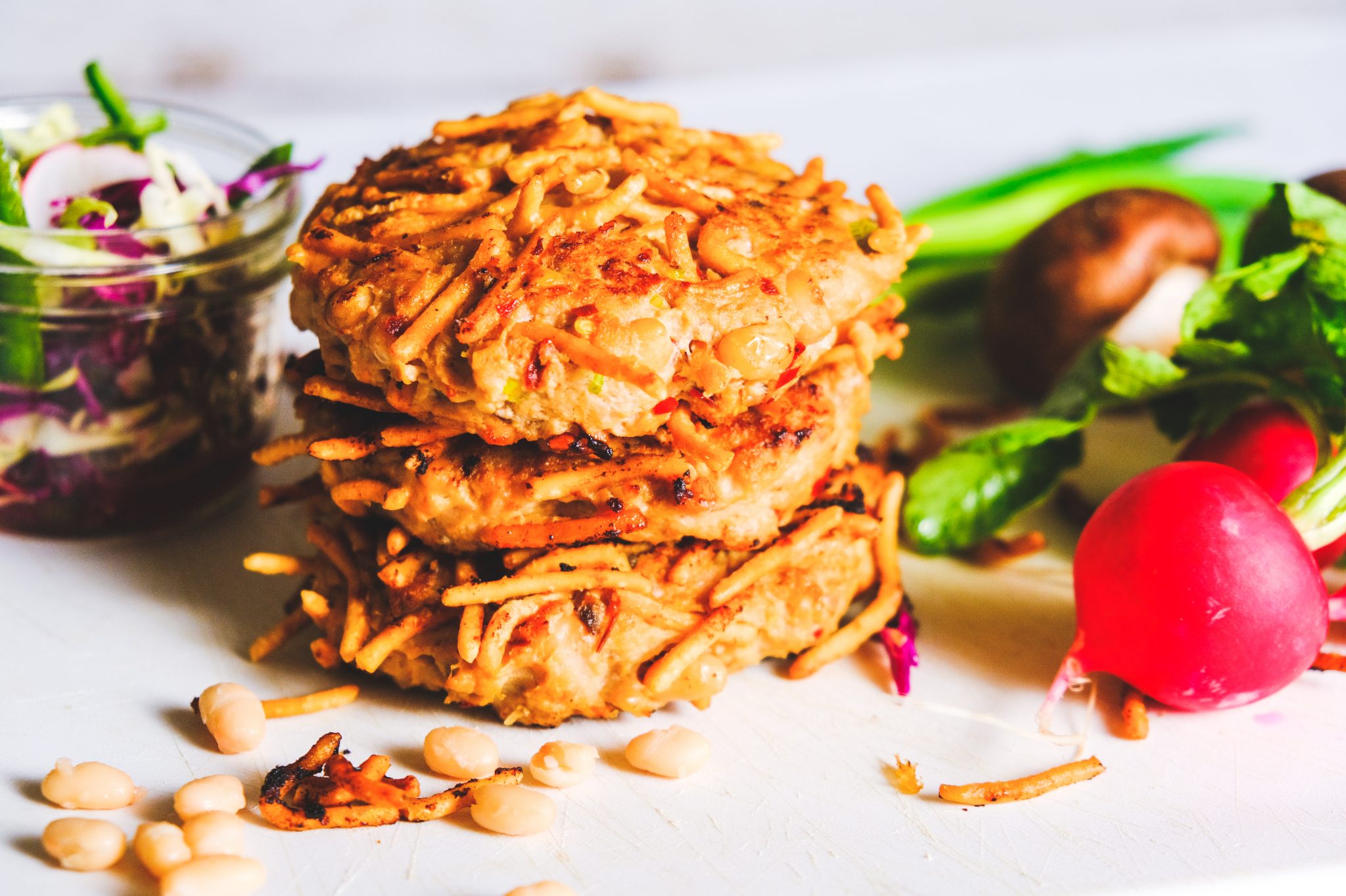 Crunchy Gochujang Chicken and Navy Bean Burger - Half Cup Habit